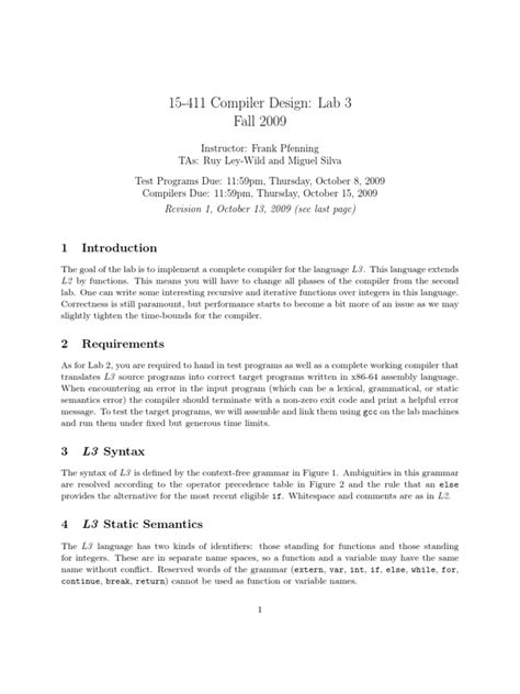 15 411 Compiler Design Lab 3 Fall 2009 Pdf Parameter Computer Programming Compiler