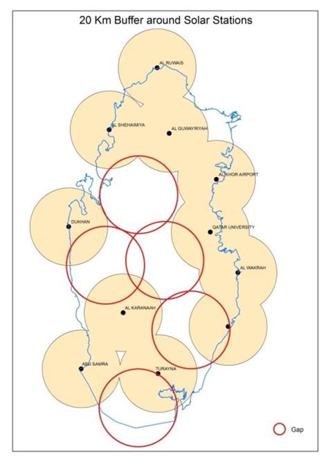 Map Of The Coverage Achieved With Buffer Zones Of Km Radius Around Download Scientific