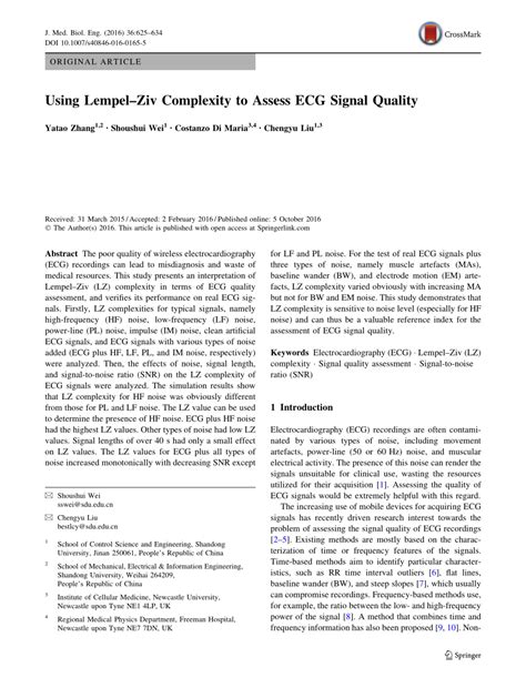 Pdf Using Lempelziv Complexity To Assess Ecg Signal Quality