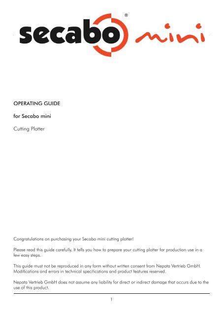 Operating Guide For Secabo Mini Cutting Plotter
