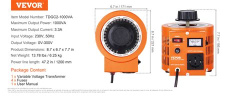 Vevor 1000va Variable Voltage Transformer 3 3a 0 300v Ac Voltage