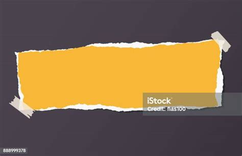 노란색 빈 노트 텍스트 또는 메시지 검은 배경에 스티커 테이프와 붙어 노트북 종이 찢 어 종이에 대한 스톡 벡터 아트 및 기타 이미지 Istock