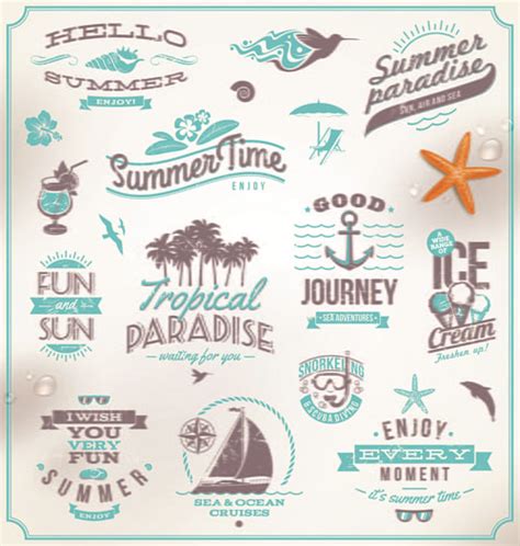 행복 한 여름 휴가 여행 로고 및 레이블 벡터 Eps Uidownload