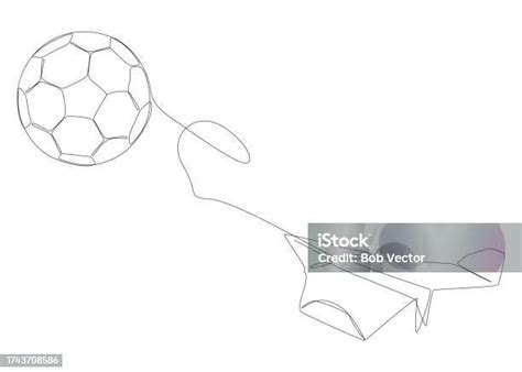 축구공이 있는 종이 비행기의 연속 라인 하나 가는 선 그림 벡터 개념입니다 등고선 그리기 창의적인 아이디어 Championship에 대한 스톡 벡터 아트 및 기타 이미지
