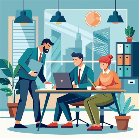 A Poster Of A Man And A Woman Working At A Computer Premium AI Generated Vector