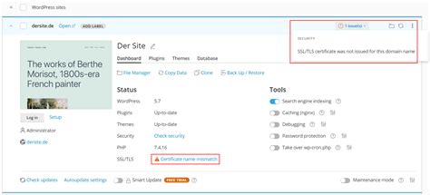 WP Toolkit Action Log SSL Support Status More Plesk