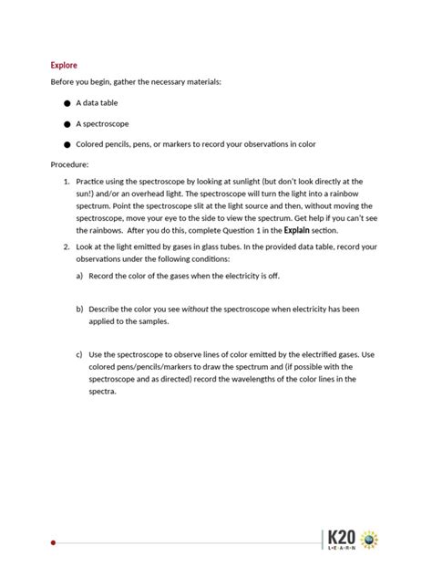 Spectroscopy Lab Solutions Pdf Spectroscopy Emission Spectrum