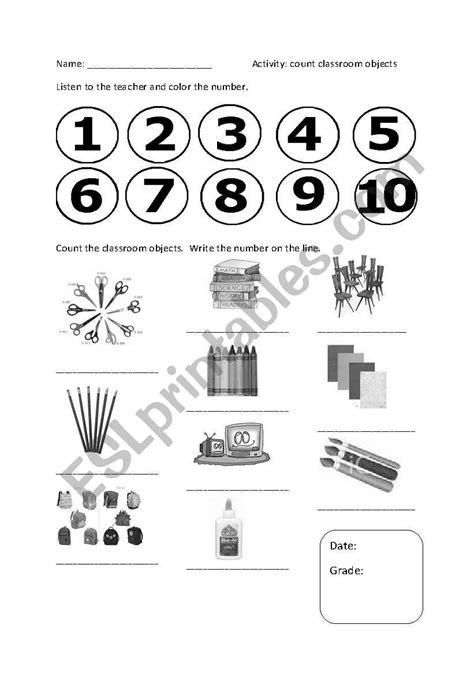 Count Classroom Objects To 10 Esl Worksheet By Guabiyu1