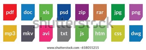 Set Document File Formats Labels Icons Stock Vector Royalty Free 658055215 Shutterstock