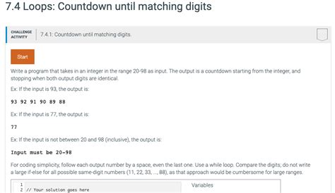 Solved 74 Loops Countdown Until Matching Digits Challen