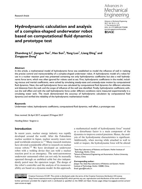 Pdf Hydrodynamic Calculation And Analysis Of A Complex Shaped