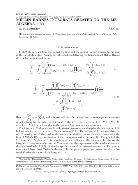Mellin Barnes Integrals Related To The Lie Algebra U N