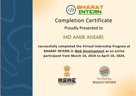 Md Amir Ansari On Linkedin Internshipcompletion Bharatintern