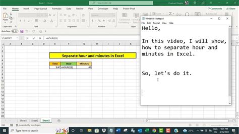Separate Hours And Minutes In Excel Youtube