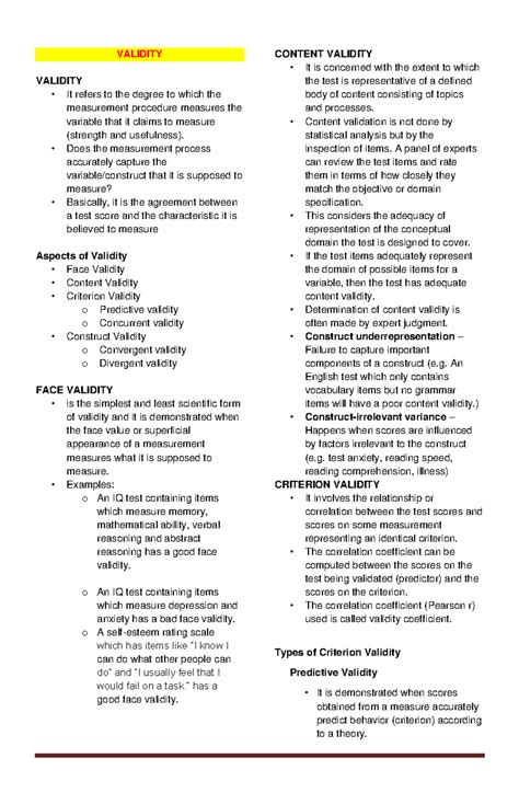 Psychometric Properties Validity Validity It Refers To The Degree To