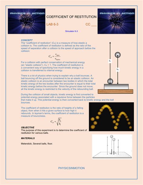 Coefficient Of Restitution Lab Cc