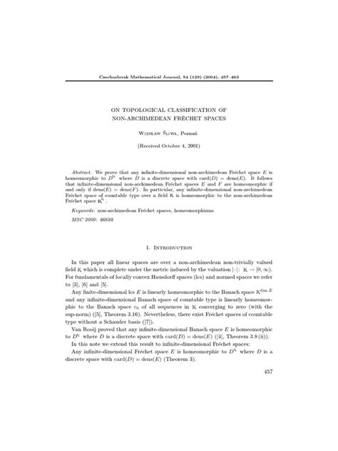 2004 On Topological Classification Of Non Archimedean Fréchet Spaces