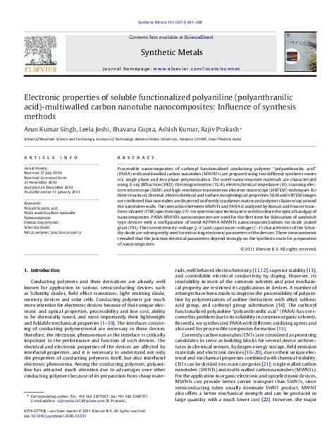 Pdf Electronic Properties Of Soluble Functionalized Polyaniline Polyanthranilic Acid
