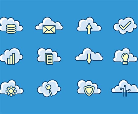 Outline Style Cloud Technology Flat Icon Set Vector Art And Graphics