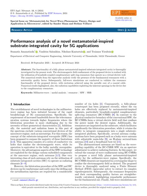 Pdf Performance Analysis Of A Novel Metamaterial Inspired Substrate