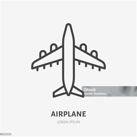 비행기 플랫 라인 아이콘입니다 평면 벡터 일러스트입니다 제트에 대 한 얇은 기호 에 어 크 래 프 트 화물 배송 항공 로고 개인 비행기에 대한 스톡 벡터 아트 및 기타