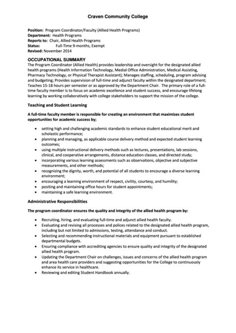 Program Coordinator Printable Pdf Download