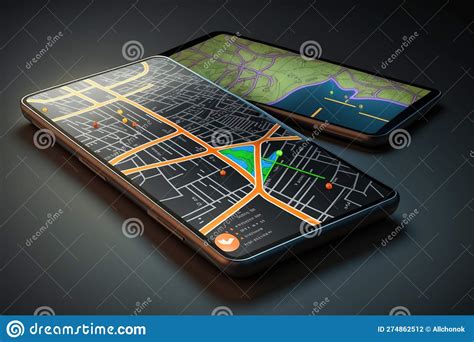 Mobile Map Application GPS Navigation Smartphone App Search Map Navigation AI Generated Stock