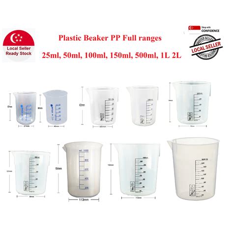 Plastic Beaker Pp 25ml 50ml 100ml 150ml 250ml 500ml 1l 2l Shopee Singapore