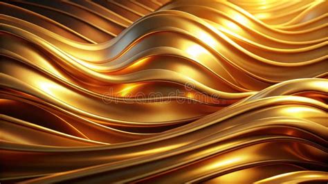 Abstract Golden Waves Luxurious Fluid Metal Texture Background Generative Ai Stock Illustration