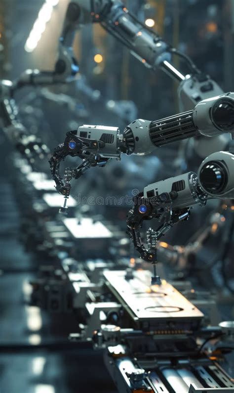 High Tech Factory With Robotic Arms Working On Assembly Line Precision Efficiency And
