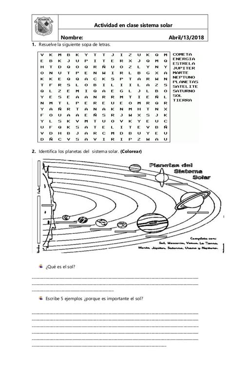 Actividad En Clase Sistema Solar