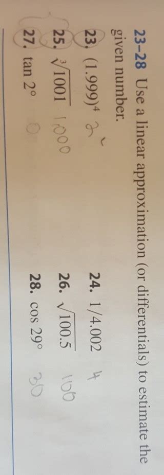 solved 23 28 use a linear approximation or differentials