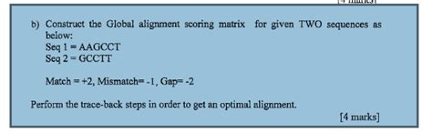 Solved B Construct The Global Alignment Scoring Matrix For