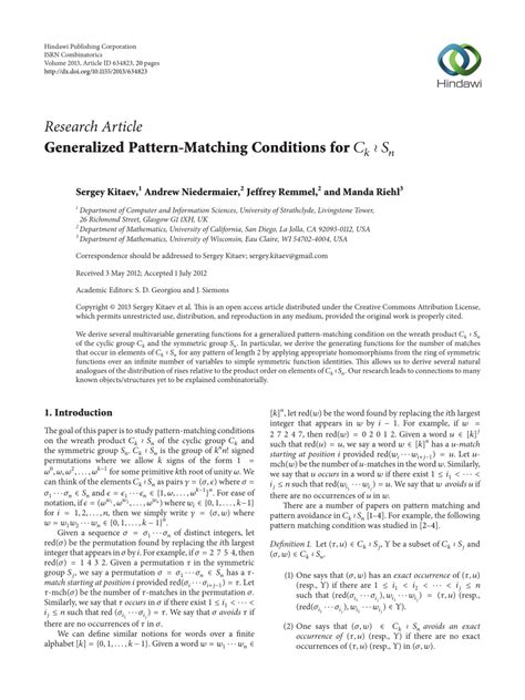 Pdf Generalized Pattern Matching Conditions For