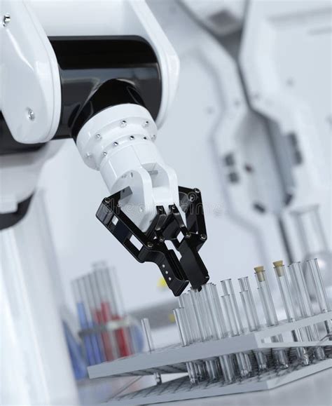 Robot Arm Working In Laboratory 3d Render Stock Illustration