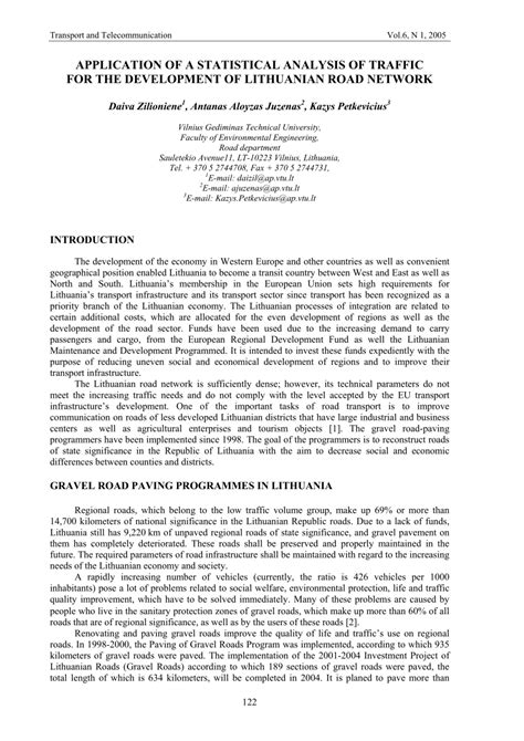Pdf Application Of A Statistical Analysis Of Traffic For The