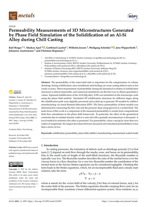 Pdf Permeability Measurements Of 3d Microstructures Generated By Phase Field Simulation Of The