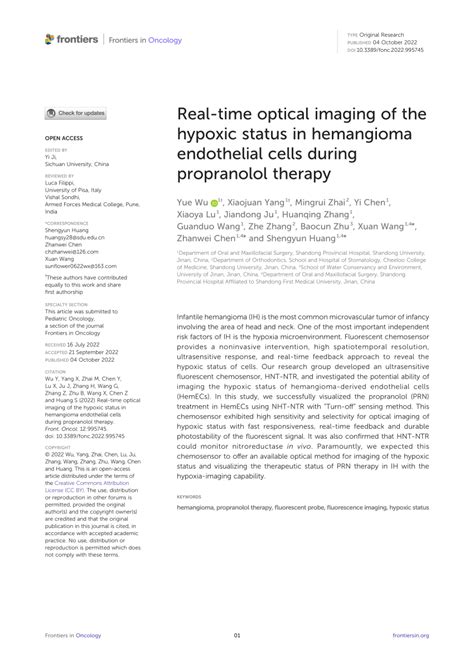 Pdf Real Time Optical Imaging Of The Hypoxic Status In Hemangioma Endothelial Cells During