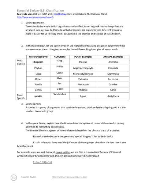 055 Classification Worksheet