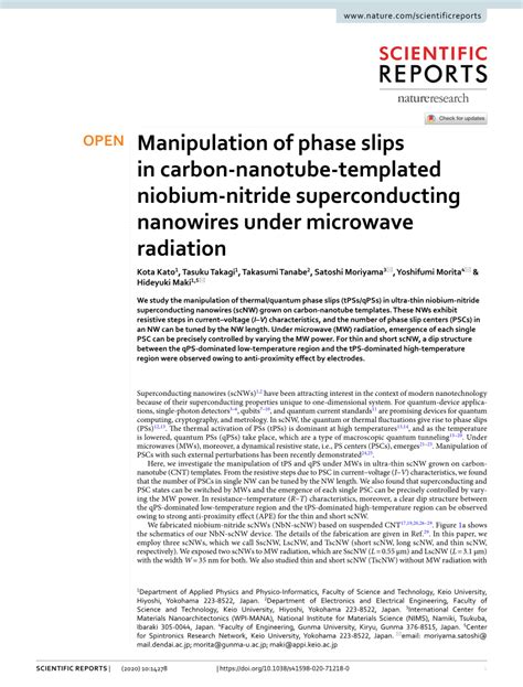 Pdf Manipulation Of Phase Slips In Carbon Nanotube Templated Niobium Nitride Superconducting