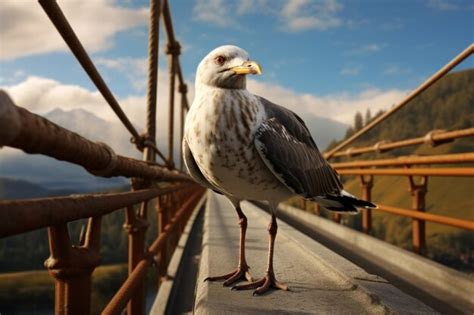 Premium Photo Portrait Of A Seagull On A Bridge Above A Field