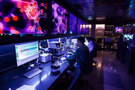 Scientists Analyze Cellular Structures Using Advanced Technology In A Modern Laboratory