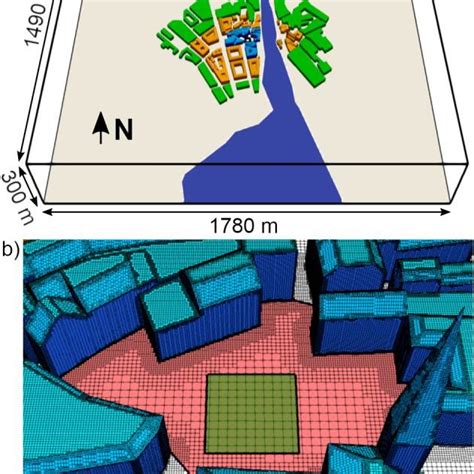 a computational domain b computational grid on the surfaces of the