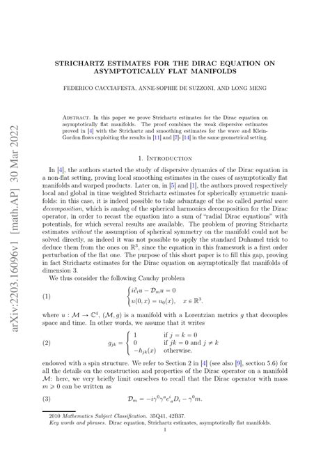Pdf Strichartz Estimates For The Dirac Equation On Asymptotically Flat Manifolds
