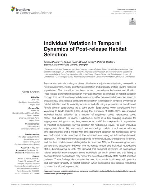 Pdf Individual Variation In Temporal Dynamics Of Post Release Habitat