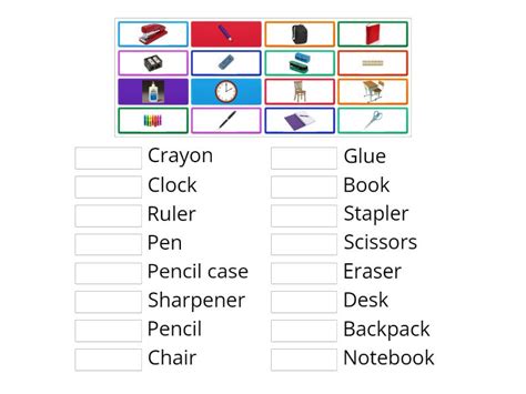 Classroom Objects Match Up