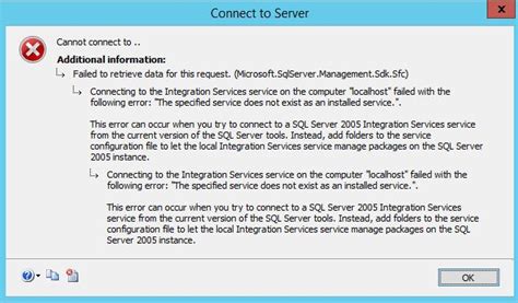SQL Server Management Studio SSMS Unable To Connect To SSIS The Specified Service Does Not