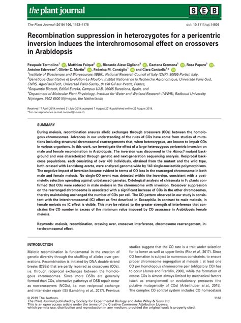 Pdf Recombination Suppression In Heterozygotes For A Pericentric