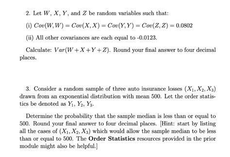 Solved 2 Let W X Y And Z Be Random Variables Such That Chegg Com