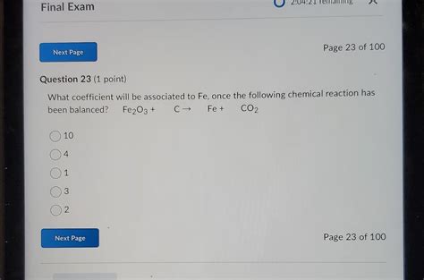 Solved What Coefficient Will Be Associated To Fe Once The Chegg